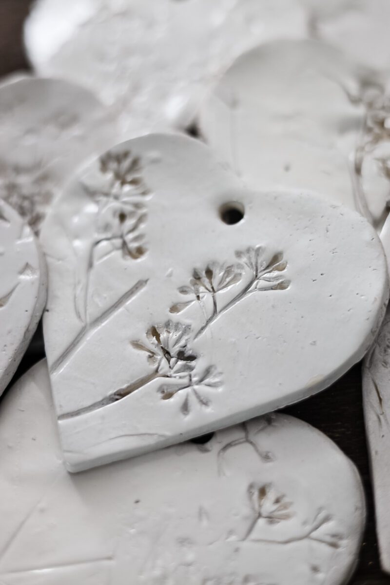 Easy DIY Botanical Imprint Clay Heart Ornaments - Cottage On Bunker Hill
