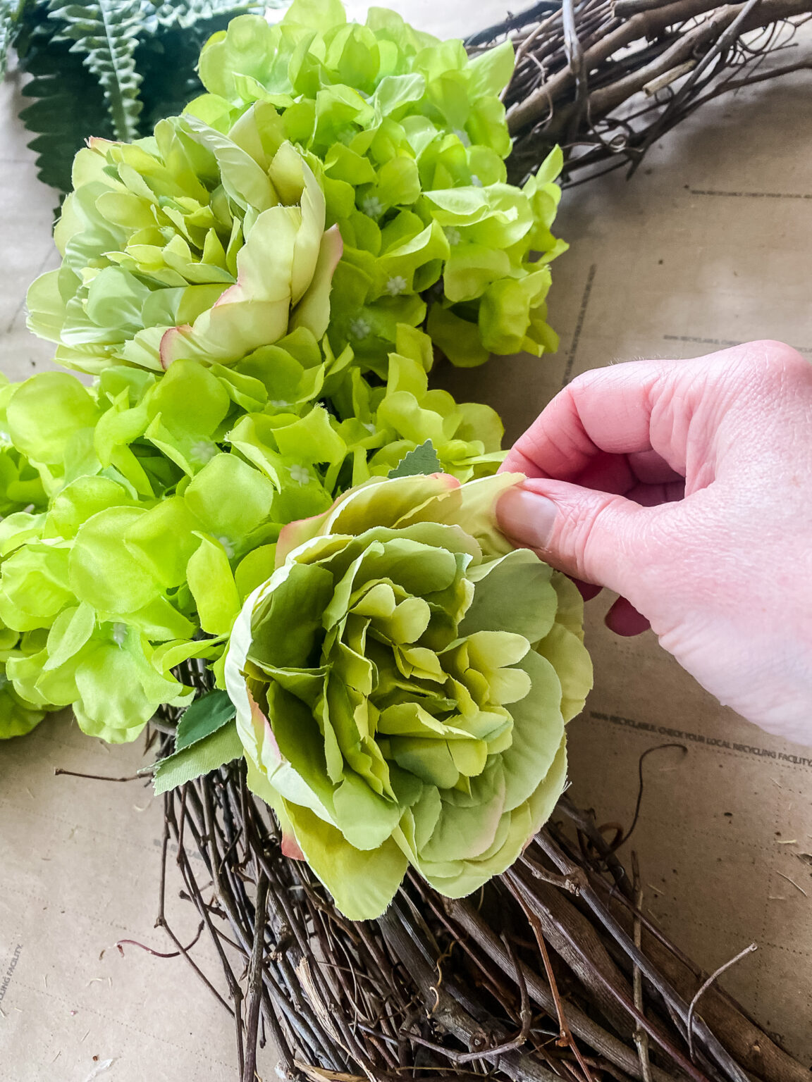 Easy DIY Floral Wreath Tutorial with Green Artificial Flowers - Cottage ...