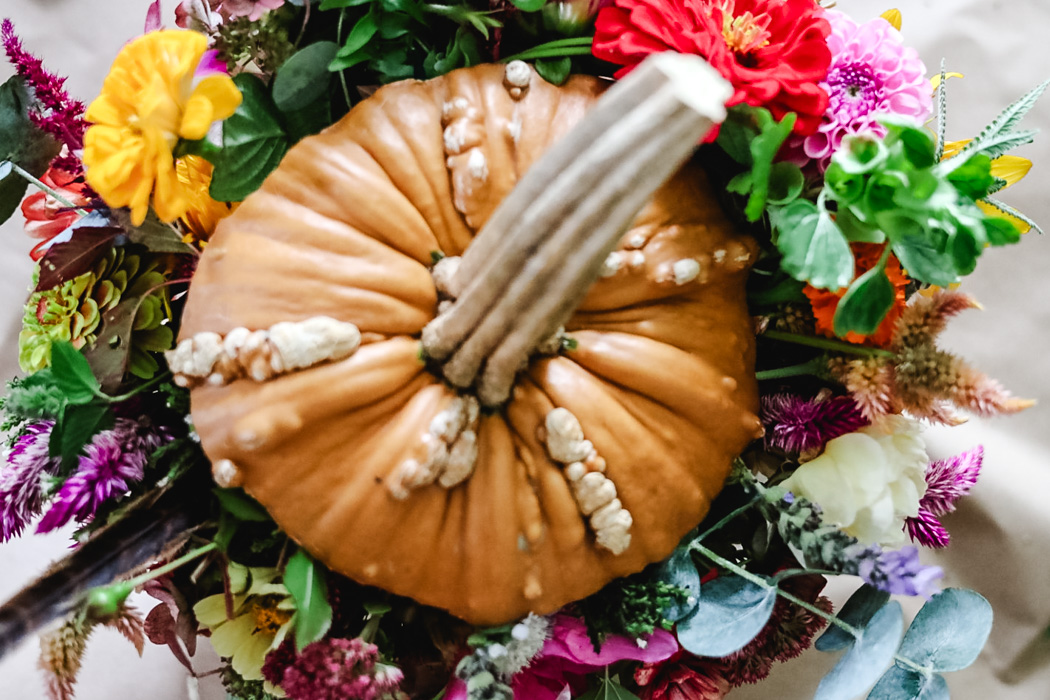 Stunning Fall Centerpiece: Fresh Flower Pumpkin Arrangement - Cottage ...